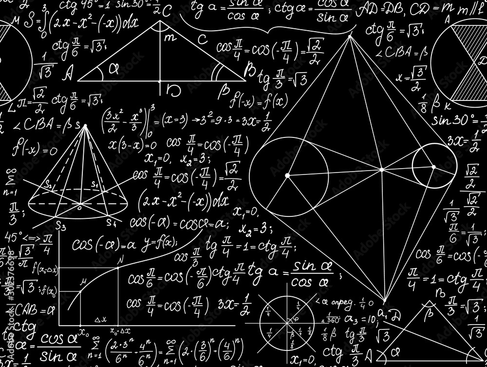 Mathematical vector seamless background with handwritten scientific ...