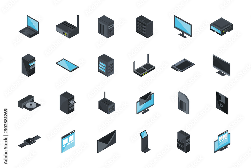 technology hardware device computer icons set isometric Stock Vector ...