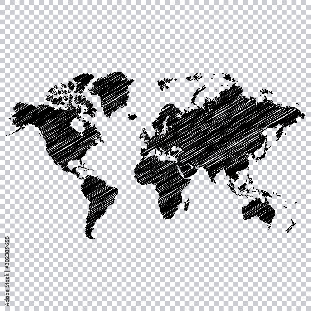 scribble world map on transparent background Stock Vector | Adobe Stock