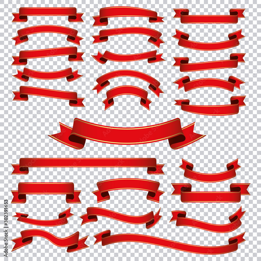 red ribbon banner set on transparent background Stock Vector | Adobe Stock