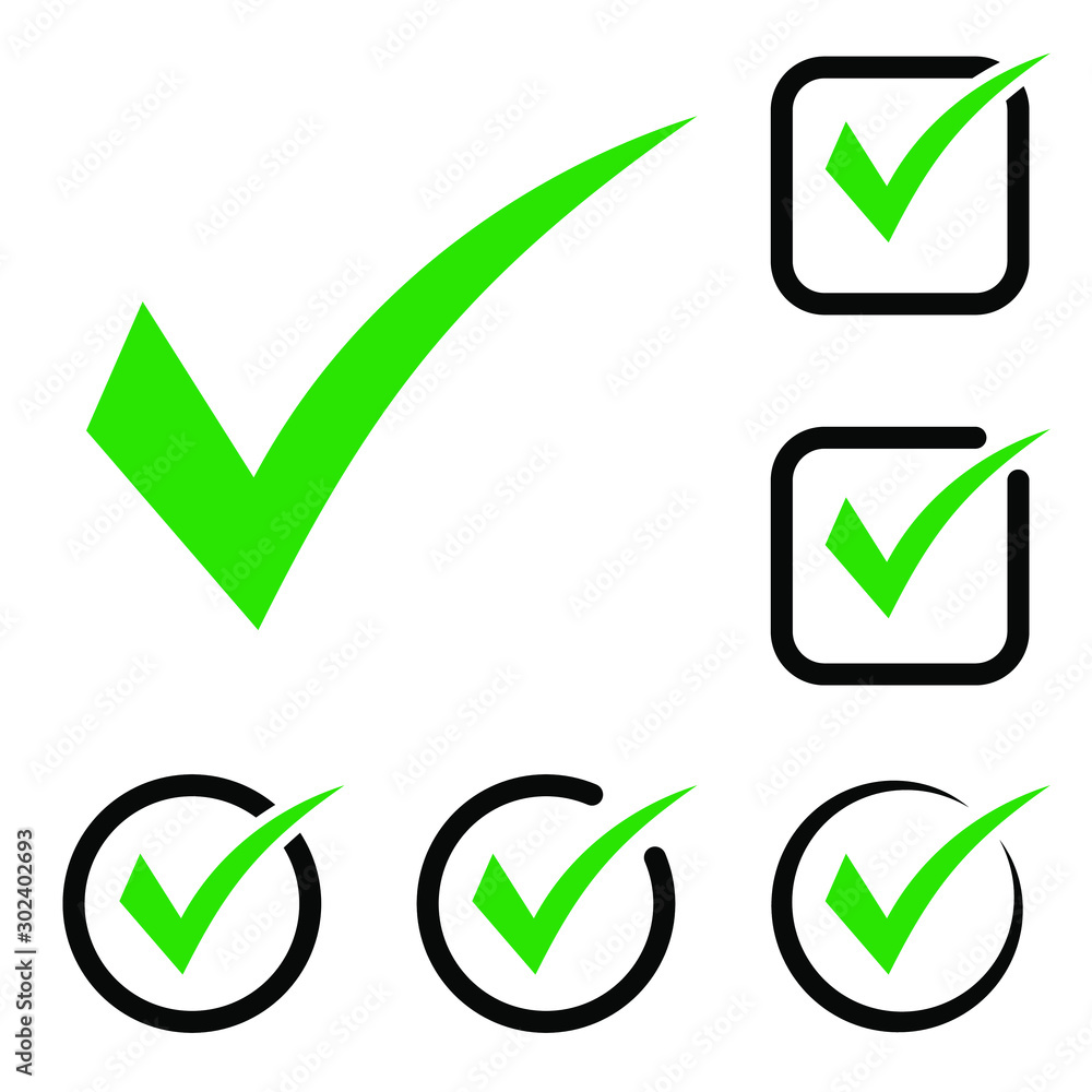 Green tick icon vector symbol, checkmark isolated on white background ...