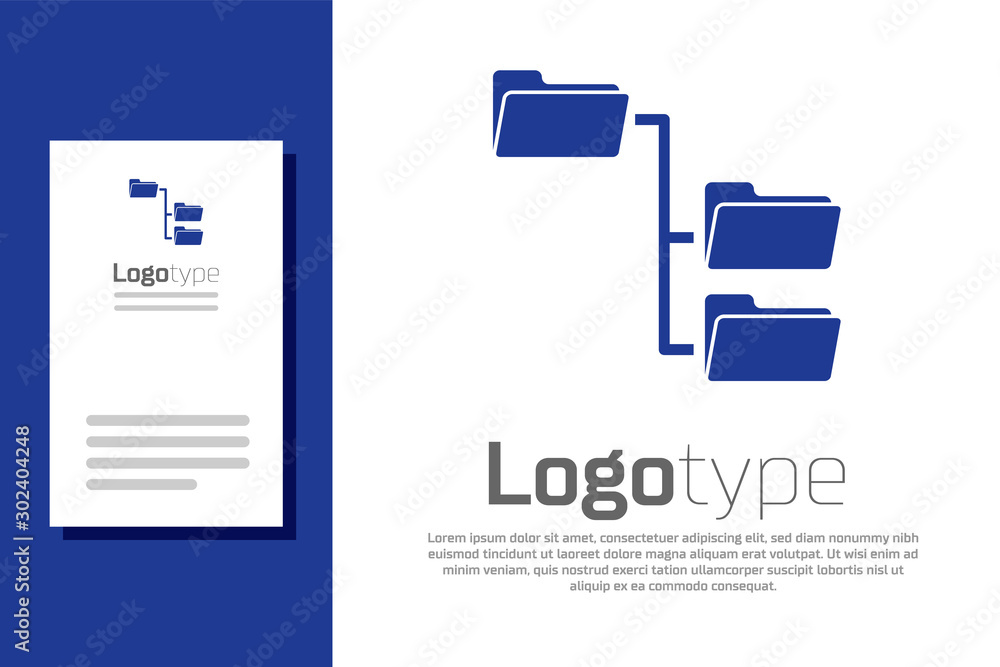 Blue Folder tree icon isolated on white background. Computer network ...