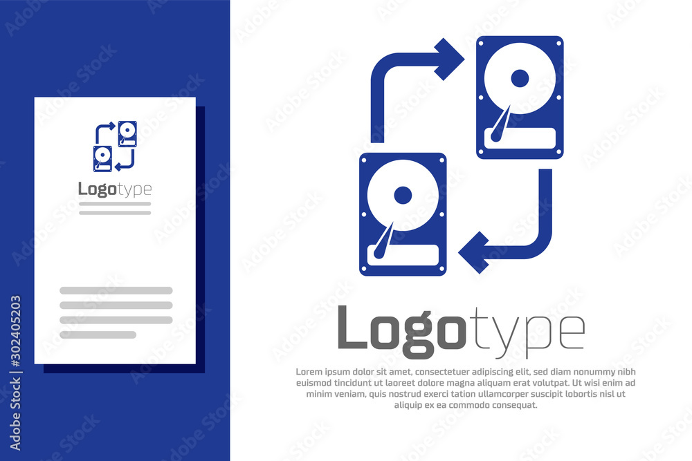 Blue A fixed data storage device hard disk with arrows, data copy icon ...