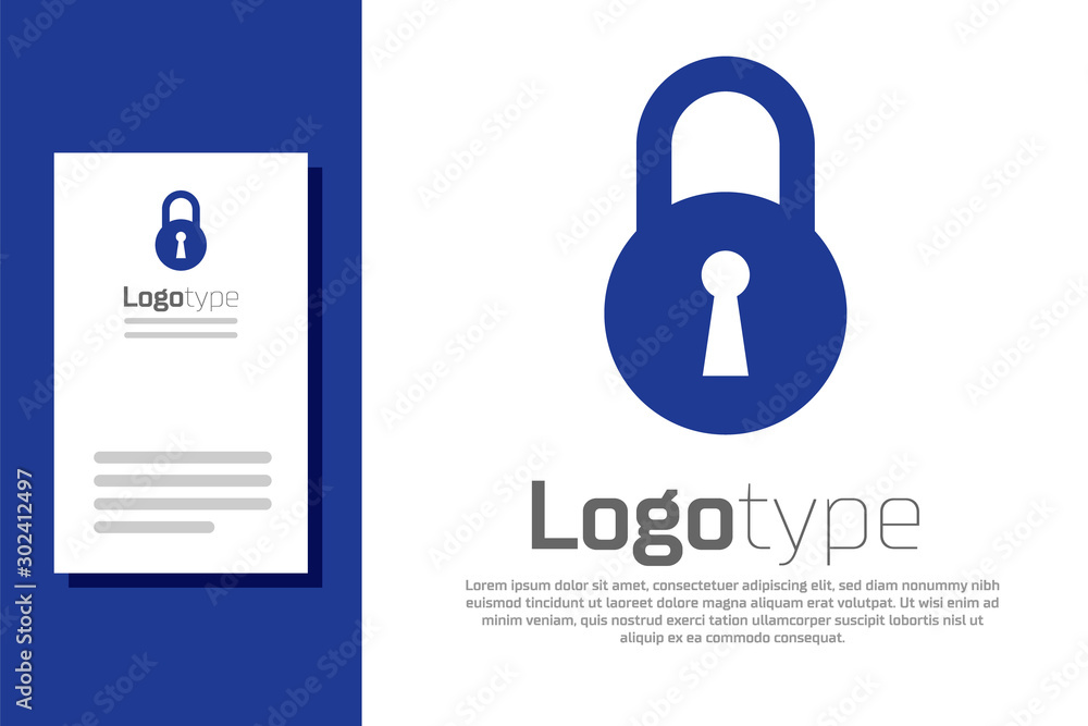 Blue Lock icon isolated on white background. Padlock sign. Security ...