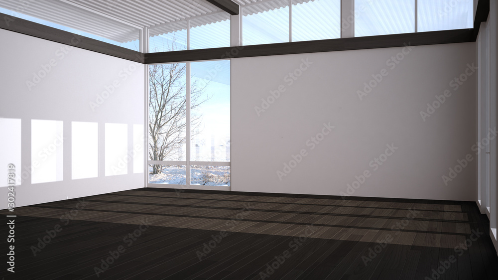 Empty room interior design, open space with big panoramic windows on ...