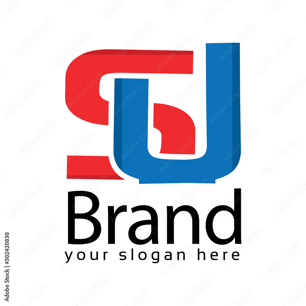 Red And Blue Letter SU Logo. Vector Illustration on white background ...