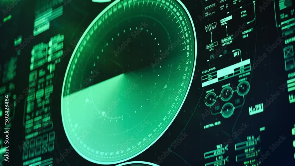 Radar showing objects moving, military technology, aircrafts, ships ...