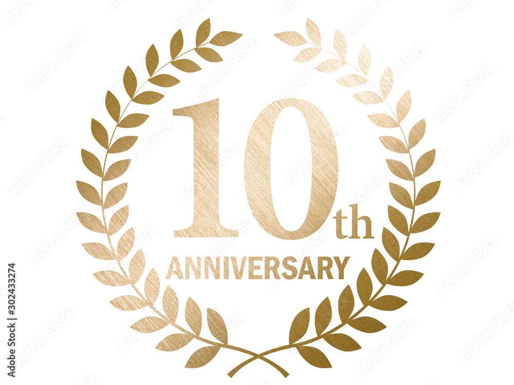 10th anniversary logo with laurel motif. Gold metallic color with ...