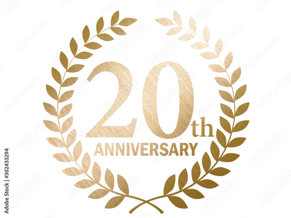 20th anniversary logo with laurel motif. Gold metallic color with ...