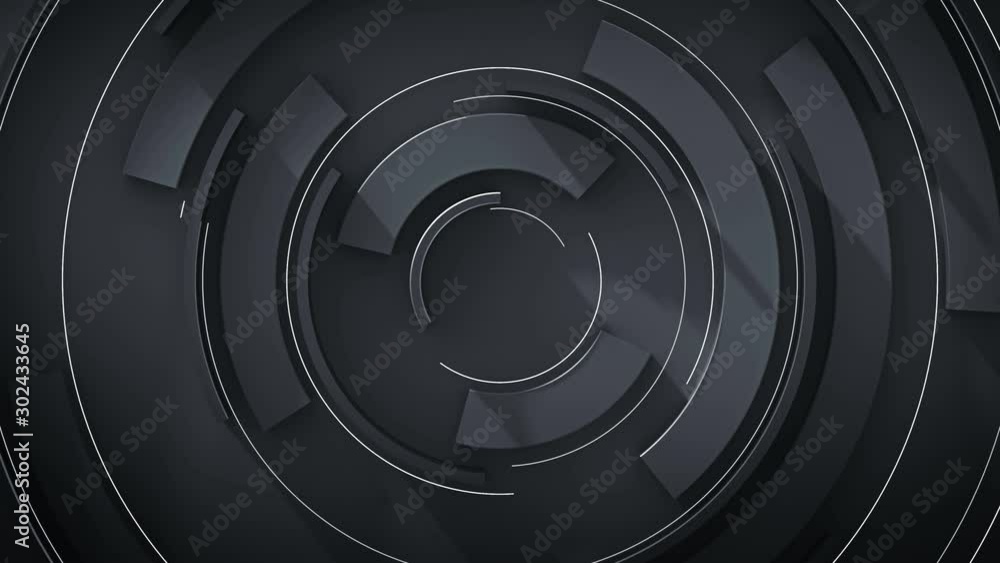 Black rotating circle elements. Computer generated abstract motion ...