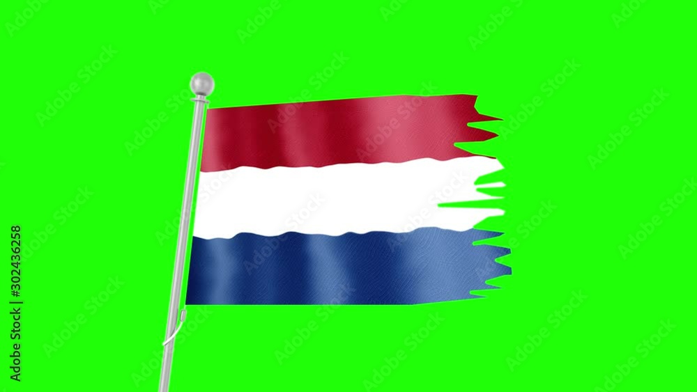 Flag Netherlands chroma key. Flagpole. Flag on green background 4k ...