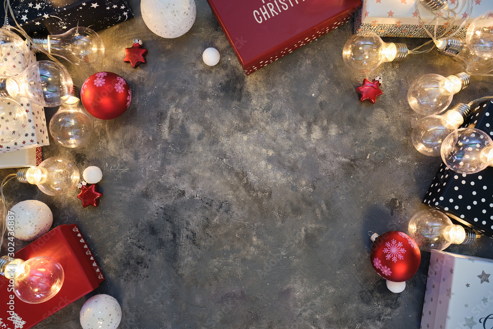 Rustic Natural Christmas background on textured dark grey background ...