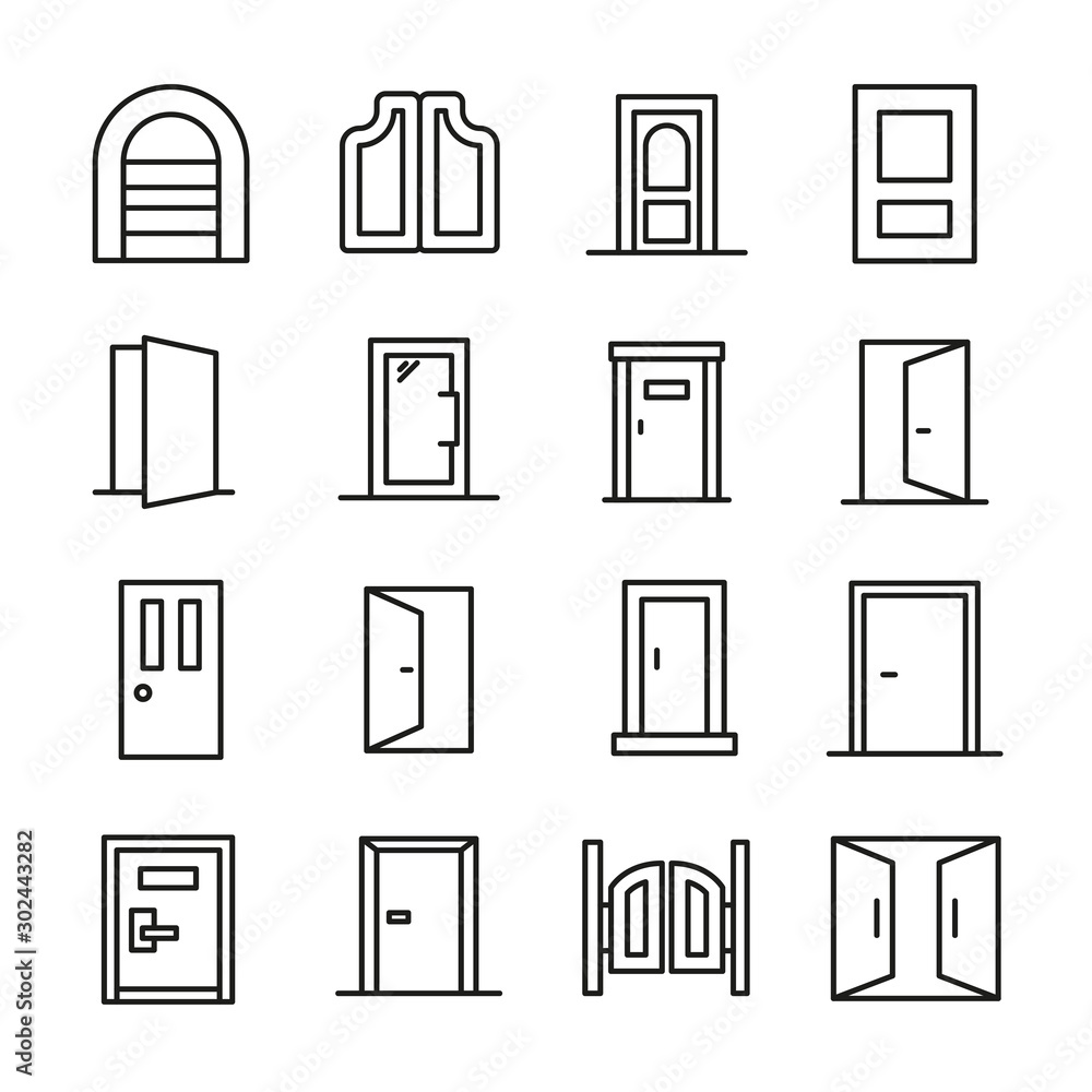 Simple set of door icons in trendy line style. Stock Vector | Adobe Stock