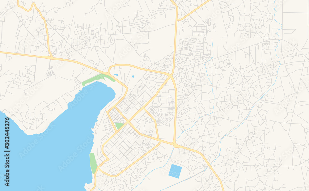 Printable street map of Kisumu, Kenya Stock Vector | Adobe Stock