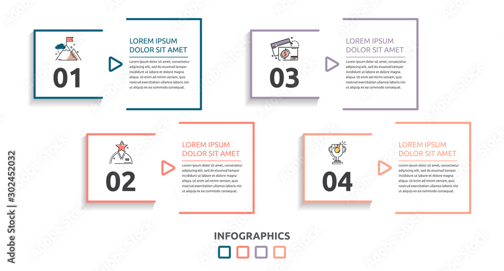 Vector flat infographic template. Line square with text and icons for ...