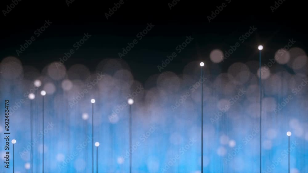Blue particles of optical fiber. Data flow. Animation motion of optical ...