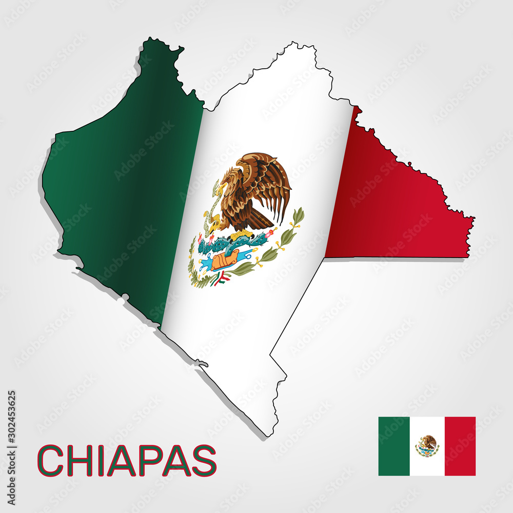 Vector map of Chiapas state combined with waving Mexican national flag ...