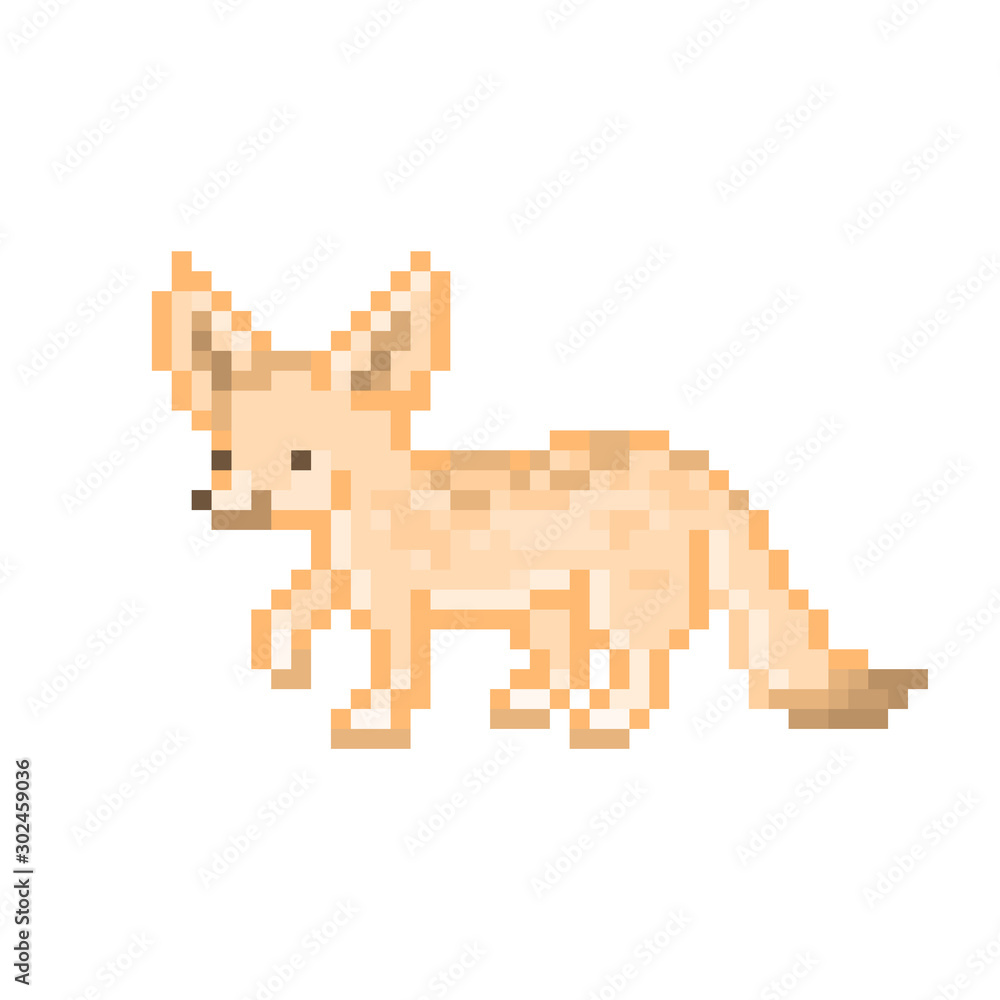 Cute fennec fox walking, pixel art character isolated on white ...