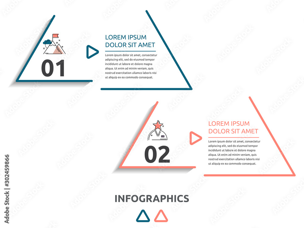 Vector flat infographic template. Line triangle with text and icons for ...