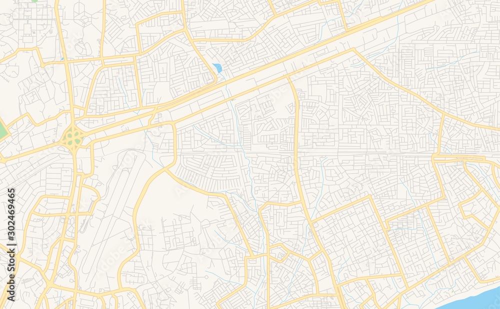 Printable street map of Teshi Old Town, Ghana Stock Vector | Adobe Stock