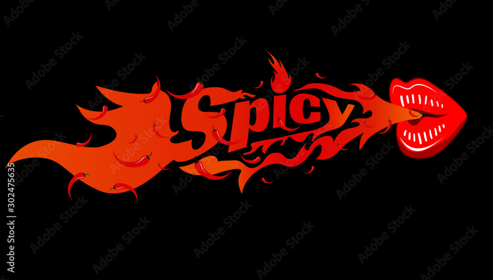 Vetor de Spicy Logo Spit fire with mouth Concept, Vector illustrator do ...