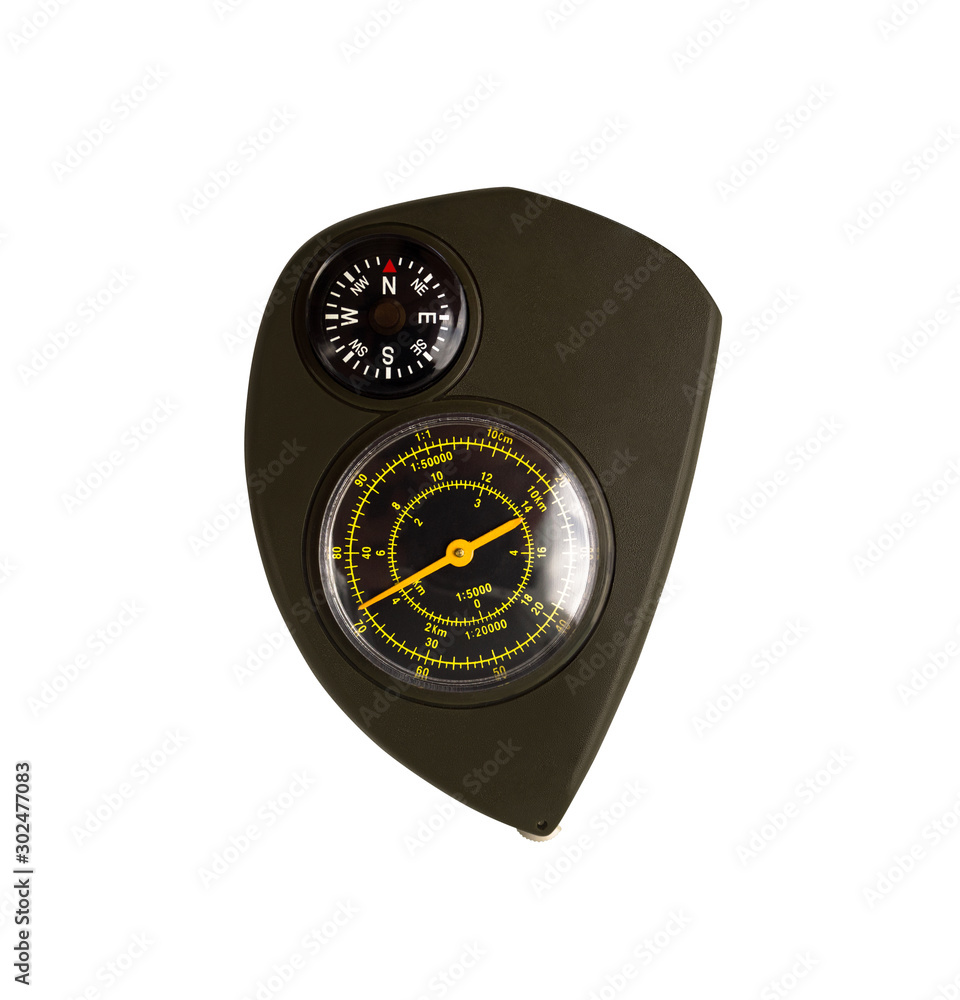 Top view of opisometer with compass for measuring the length of curved ...