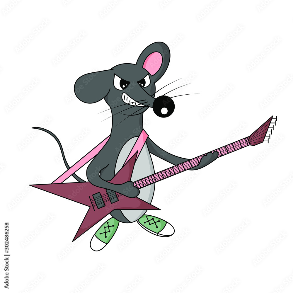 Mouse with electric guitar. Character. Vector cartoon illustration ...