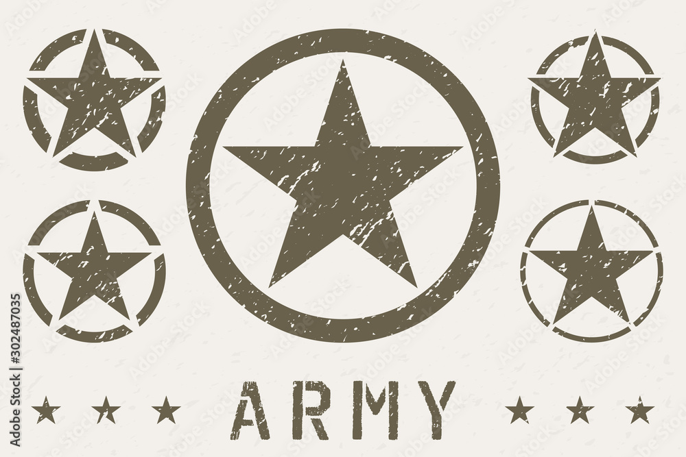 Set of Army Star Grunge Effect. Military Insignia Symbol Stock Vector ...