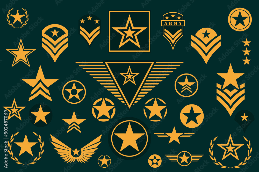 Set of Army Star. Military Rank Insignia. Military Symbol Stock Vector ...