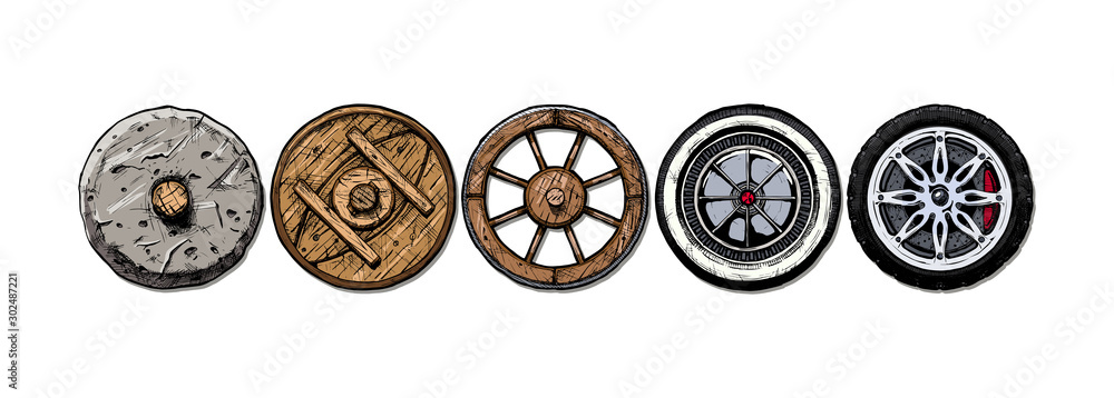 Evolution of the Wheel Stock Vector | Adobe Stock