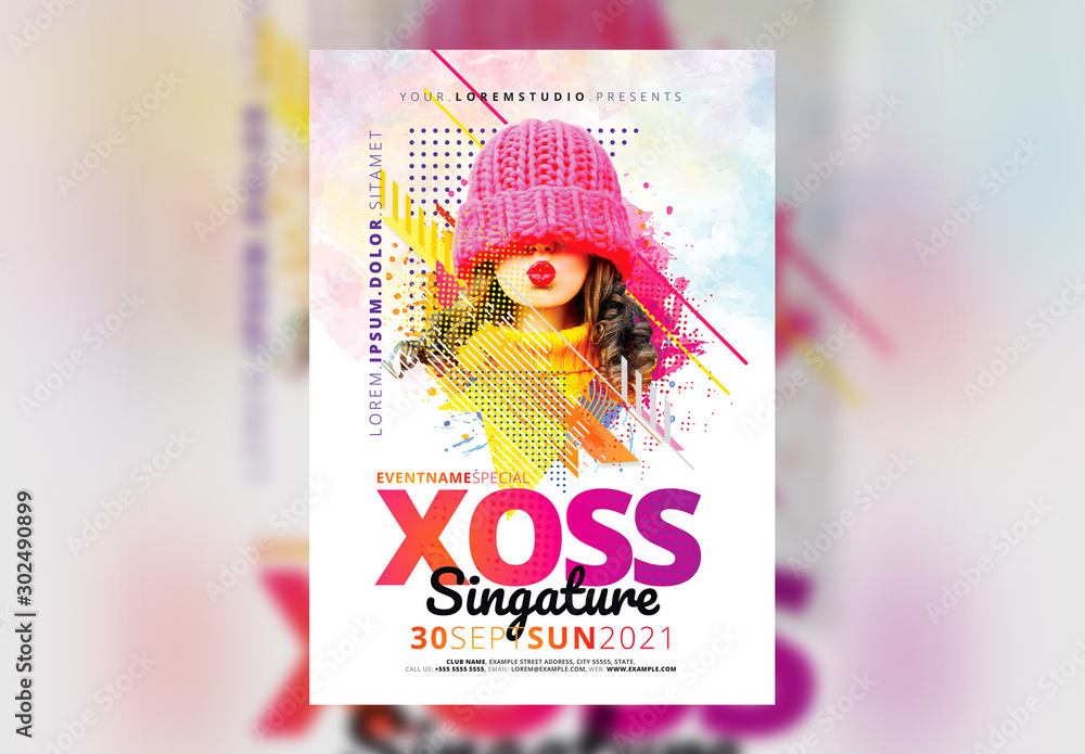 Event Flyer Layout with Bright Colorful Accents Stock Template | Adobe ...