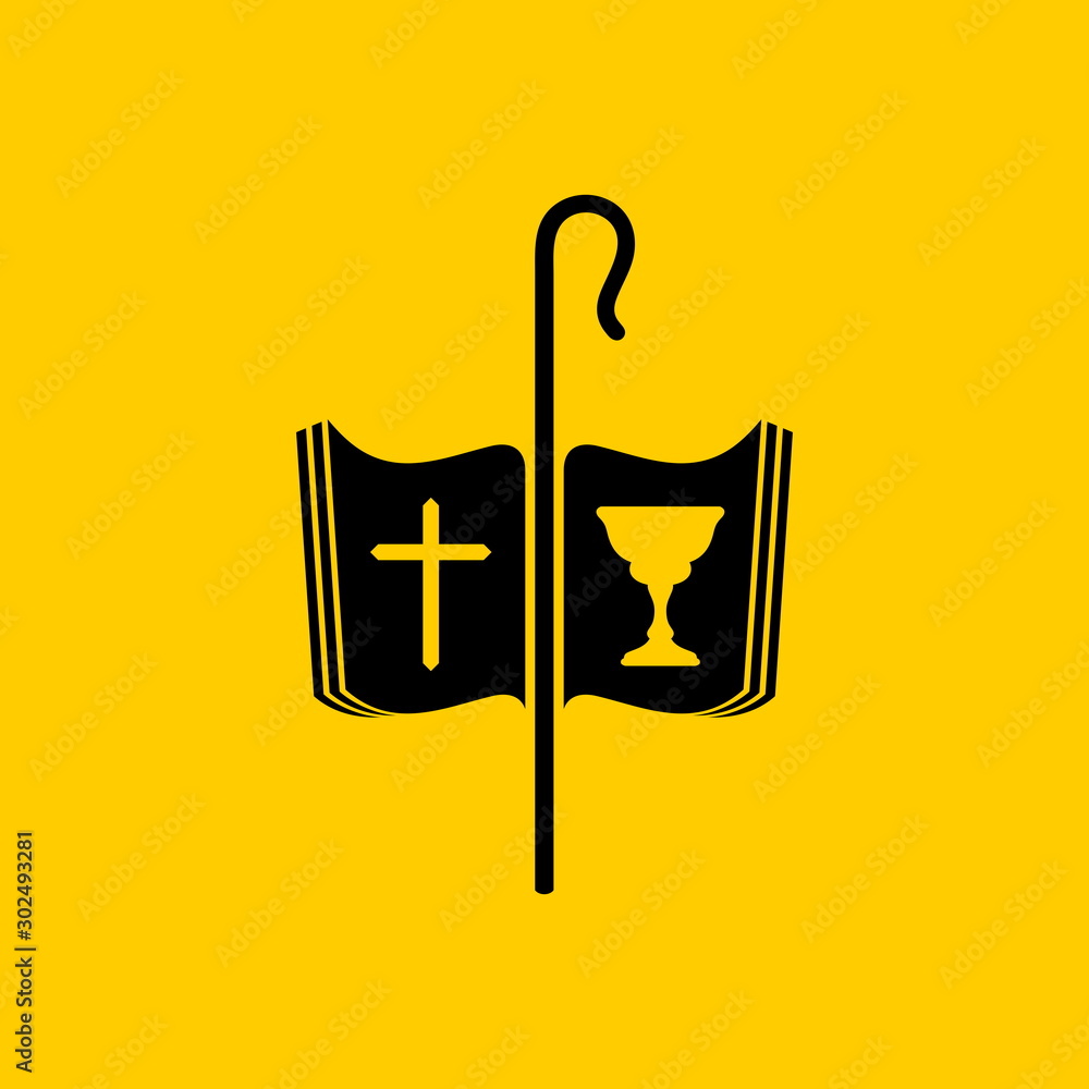 Christian symbols. The cross of Jesus, the Bible, the cup of communion ...