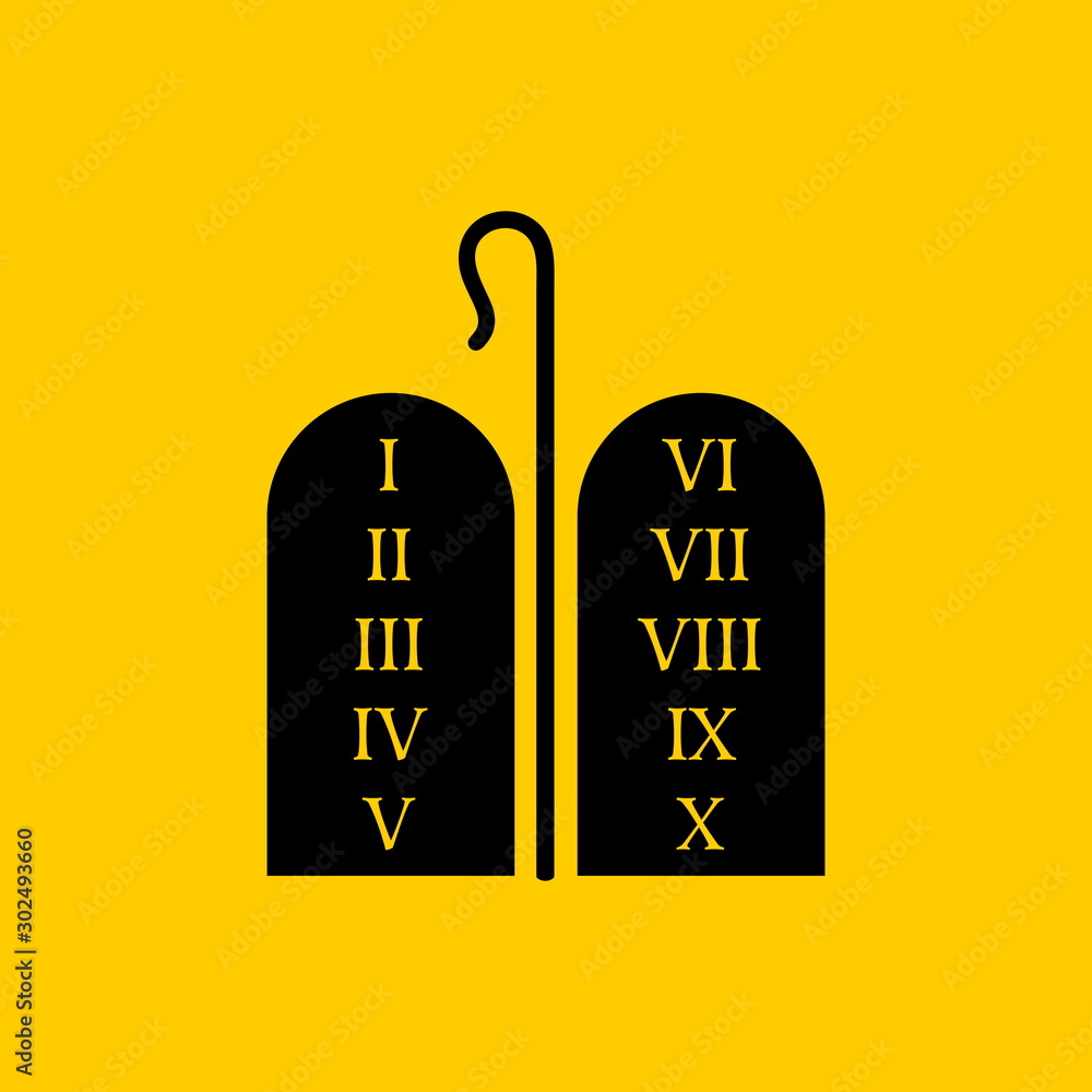 Christian symbols. The tablets of the covenant and the staff of Moses ...