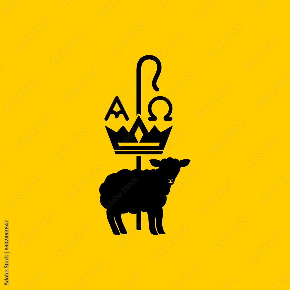 Christian symbols. The sacrificial lamb, the staff of the shepherd and ...