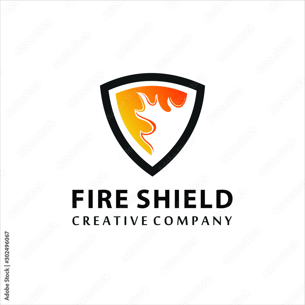 Fire shield logo design element. Fire warning sign shield. Fire flame ...