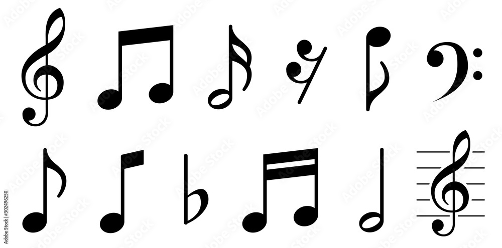 Music notes icons set. Black notes symbol on white background - stock ...