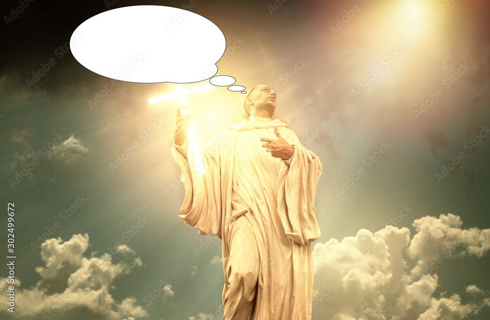 Funny picture with bubble idea god phantasy holy statue with crucifix ...