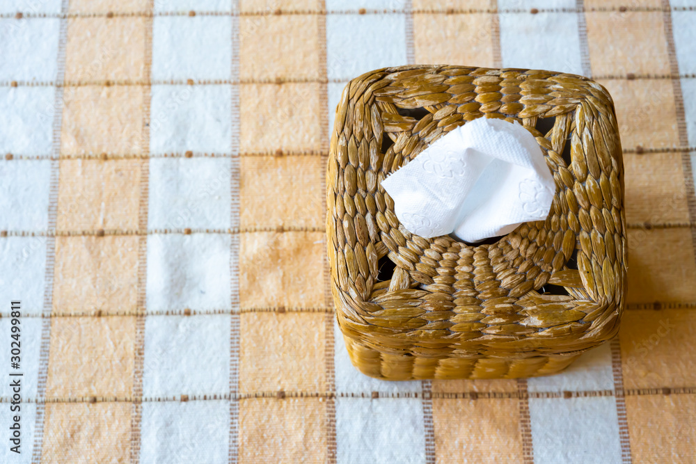 Tissue box made from rattan wood Place on the dining table, top view ...