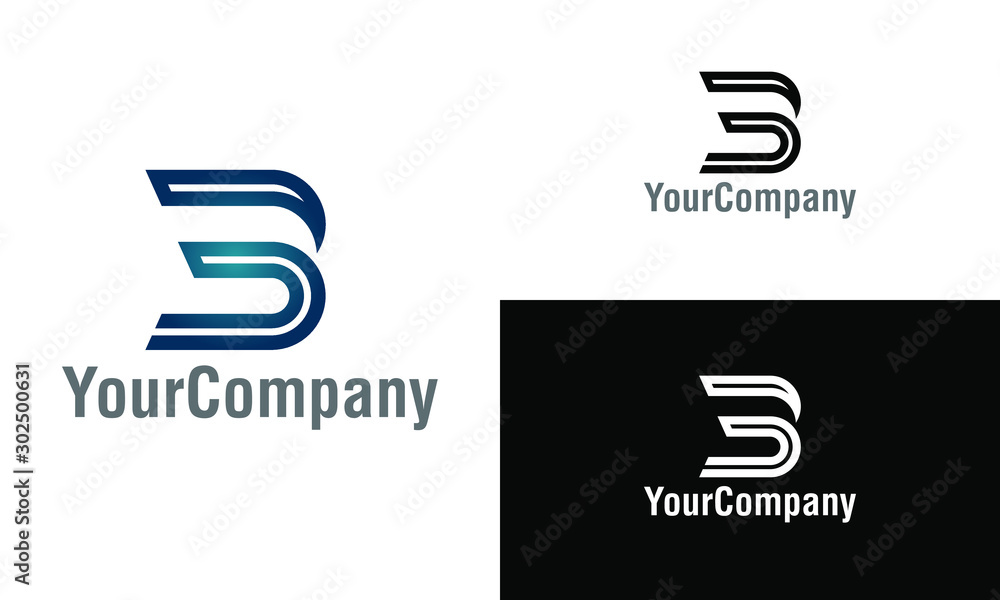 Corporate letter B, 3 and 3B logo design template. Simple and clean ...