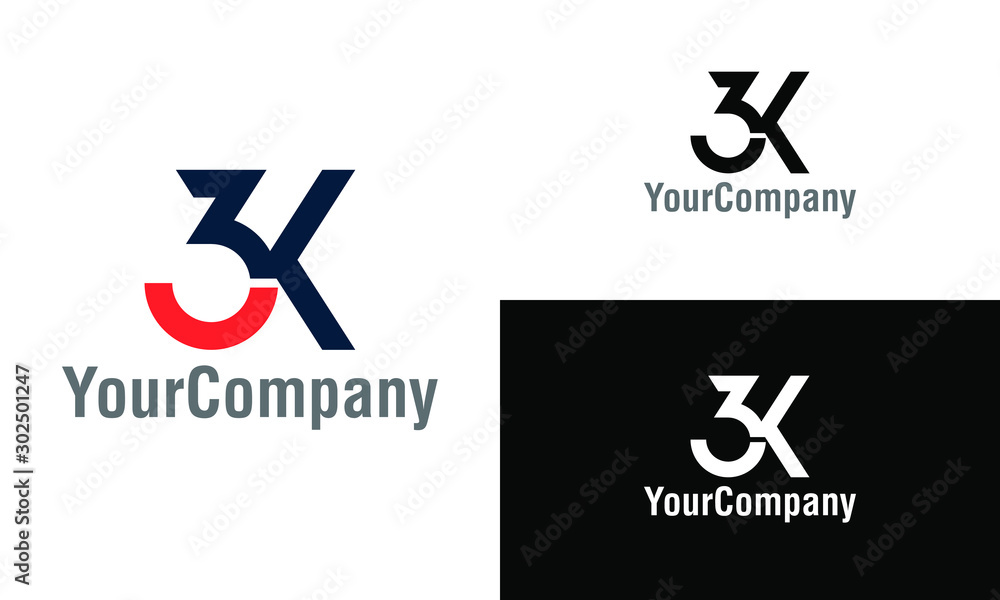 Corporate letter 3K logo design template. Simple and clean flat design ...