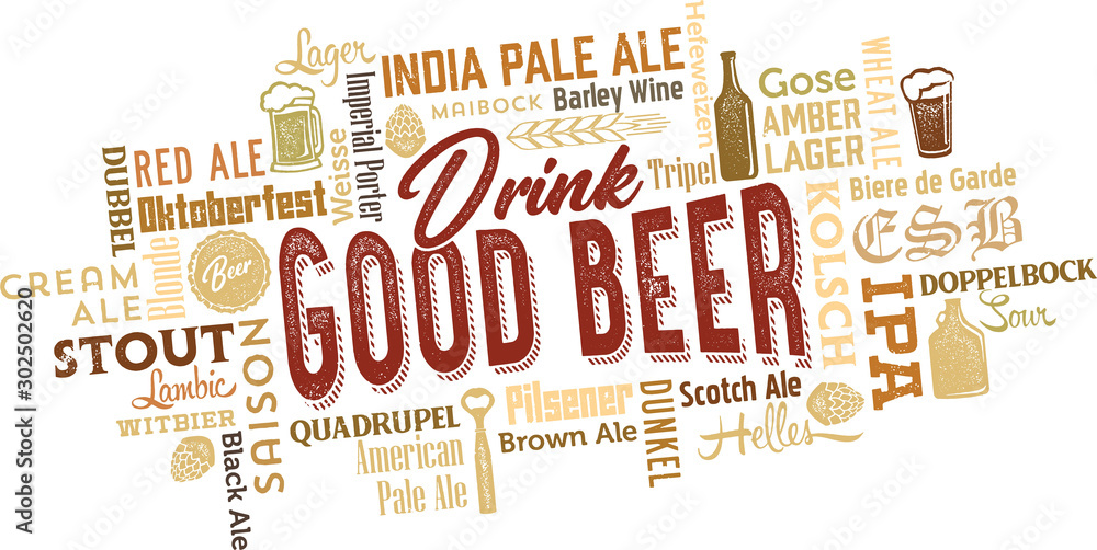 Vintage Beer Icons and Word Cloud for Breweries and Bars Stock Vector ...