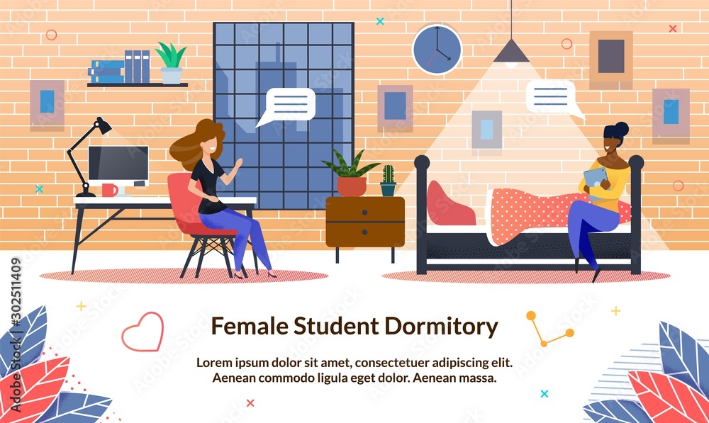Female Student Dormitory, Vector Illustration. Comfortable ...