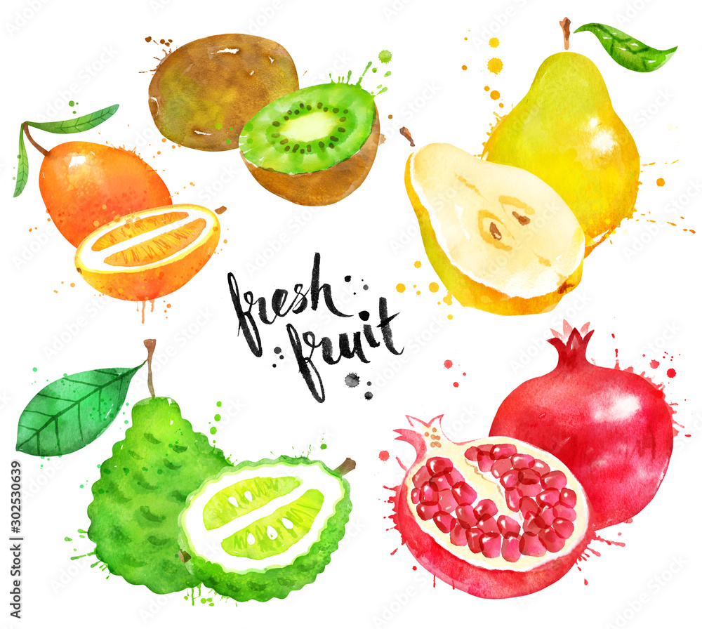 Watercolor illustration set of fruit Stock Photo | Adobe Stock