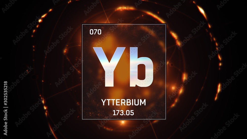 3D illustration of Ytterbium as Element 70 of the Periodic Table ...