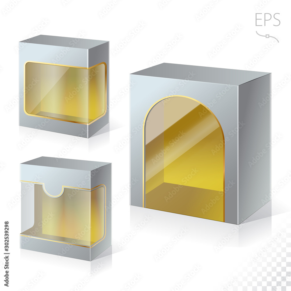 Empty box with a transparent plastic window for new design. Product ...