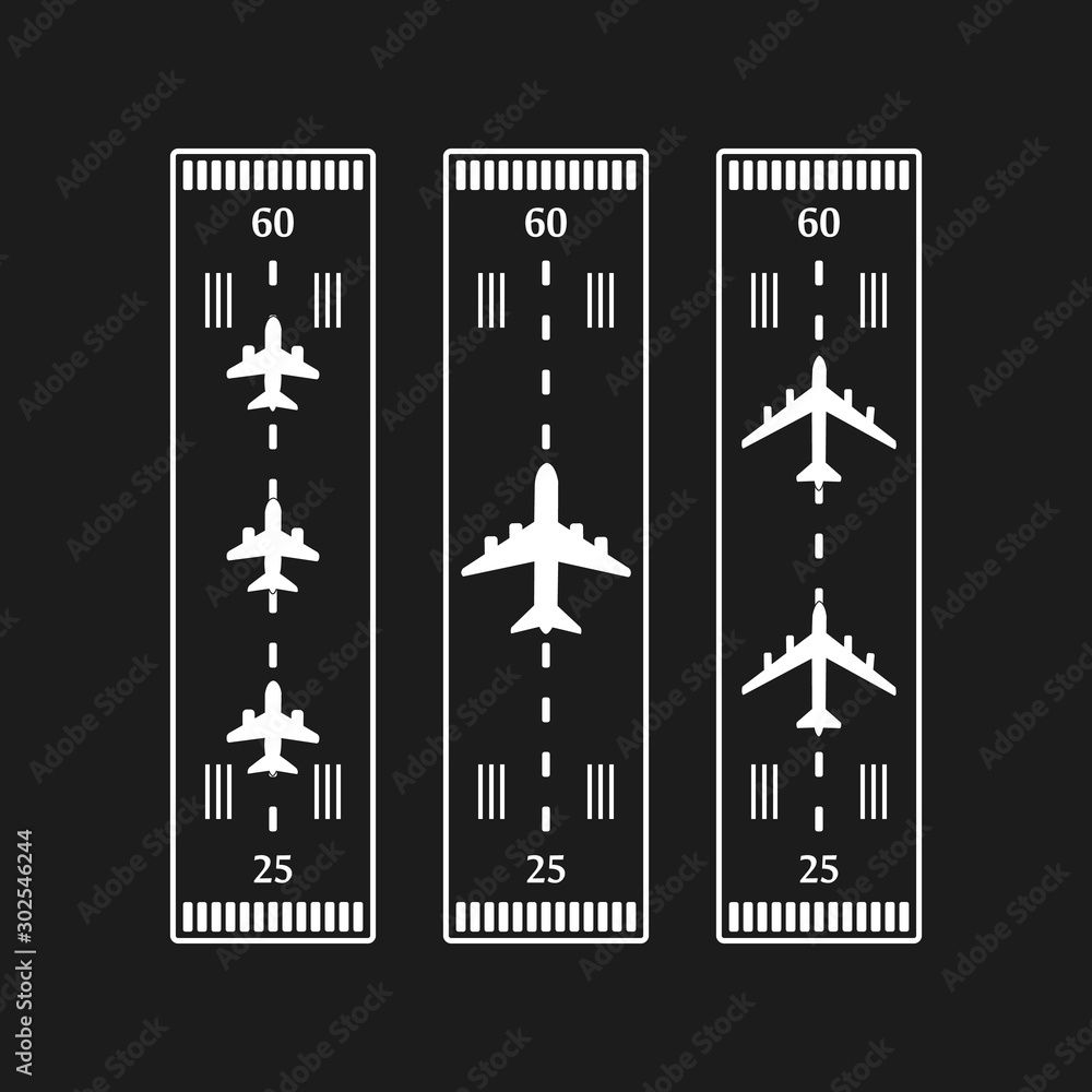 Takeoff and landing airplanes set. Runway with jet aircraft top view ... Takeoff and landing airplanes set. Runway with jet aircraft top view ...