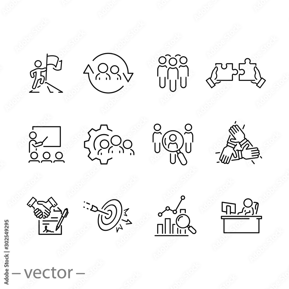 outline business career people icon set, job human, work professional ...