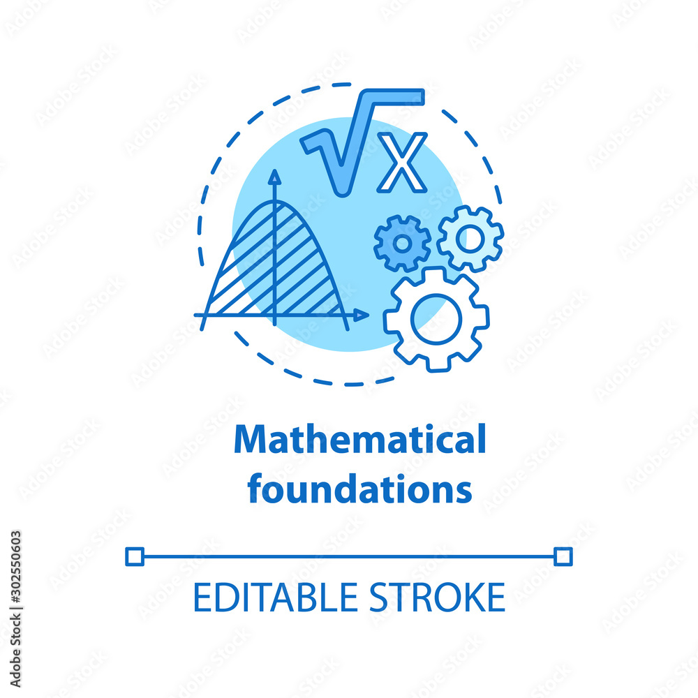 Mathematical foundations blue concept icon. Calculations base idea thin ...