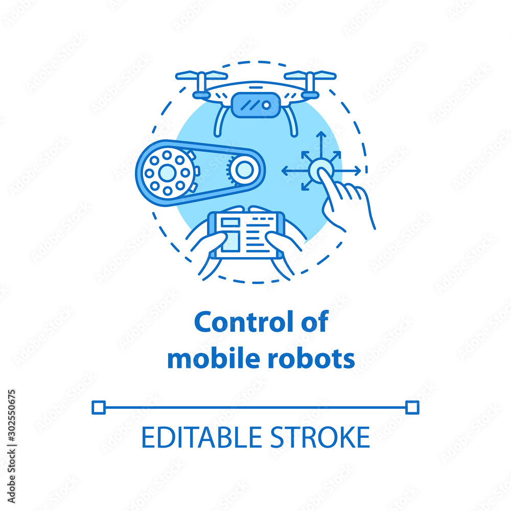 Control of mobile robots blue concept icon. Motion at distance idea ...