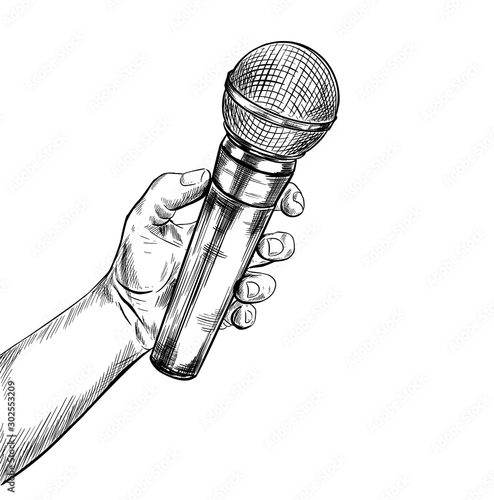 Hand holding mic, hand drawn vector illustration Stock Vector | Adobe Stock